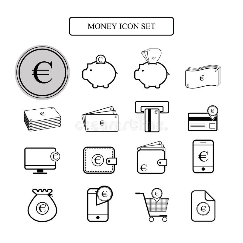 Money icon set euro stock vector. Illustration of currency - 57425029