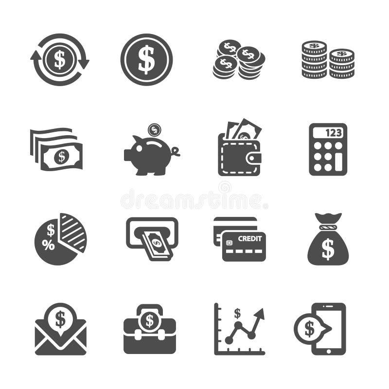 Money icon set stock vector. Illustration of cash, card - 34205939
