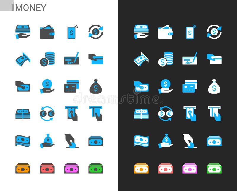 Money Icons Light and Dark Theme Stock Vector - Illustration of icon ...