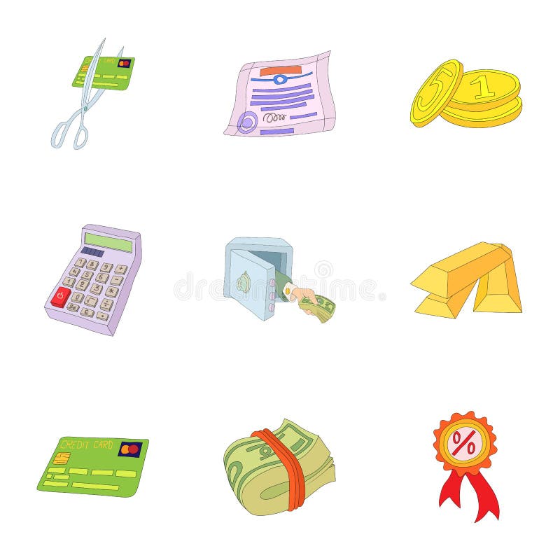 Money Icons Set, Cartoon Style Stock Vector - Illustration of object ...
