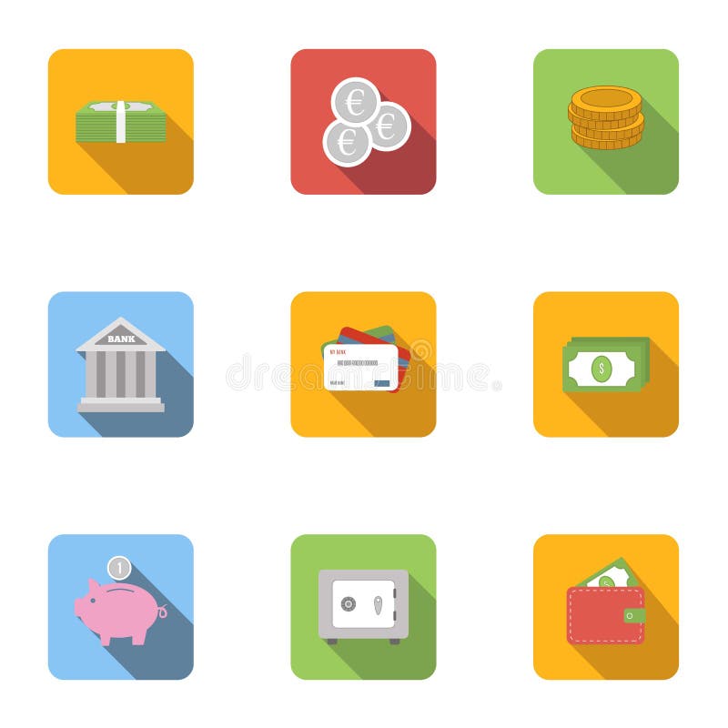 Money Icons Set, Flat Style Stock Illustration - Illustration of ...