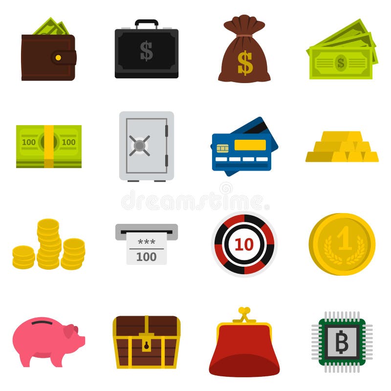 Money Icons Set, Flat Style Stock Vector - Illustration of investment ...