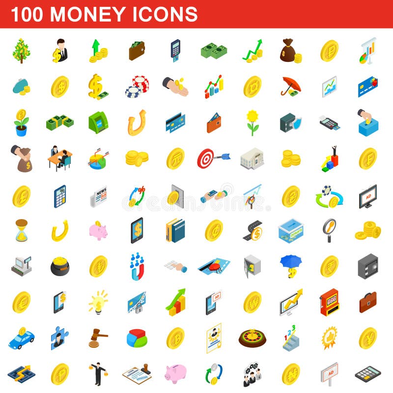 100 Money Icons Set, Isometric 3d Style Stock Vector - Illustration of ...