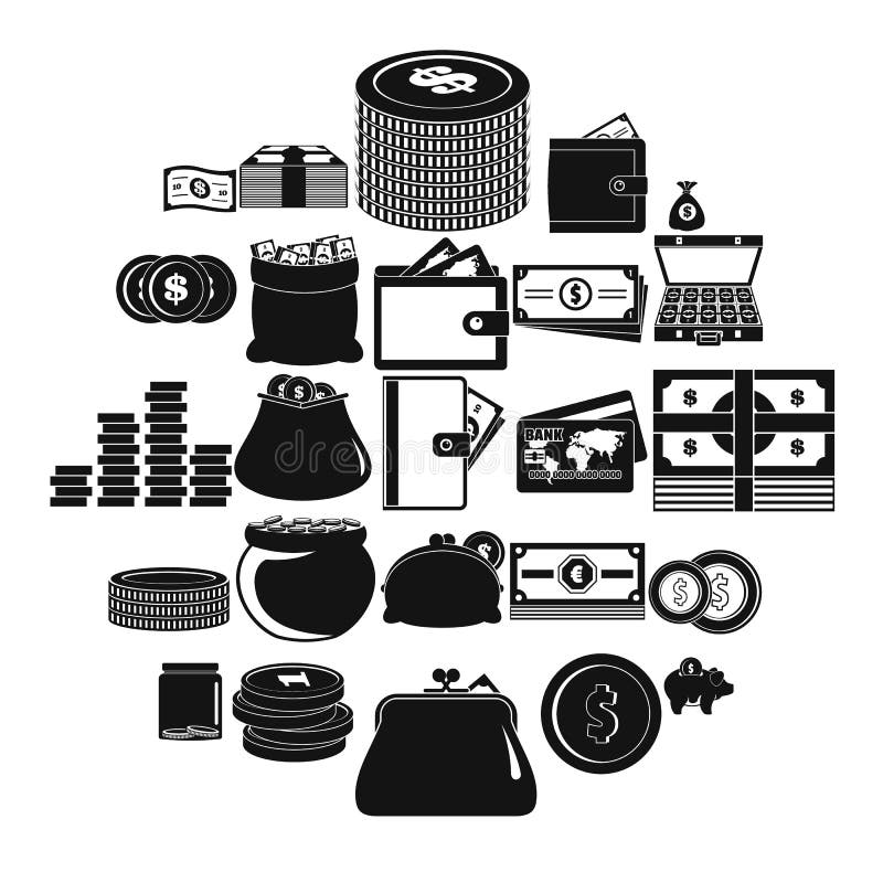 Money Icons Set, Simple Style Stock Illustration - Illustration of ...