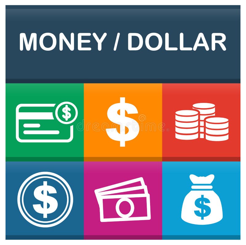 Money Icons Set with Various Colors Stock Vector - Illustration of ...