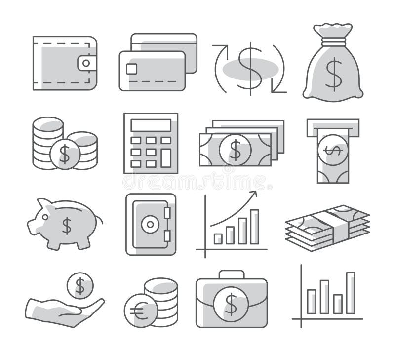 Money Icons Set in Hand Drawn Style on White Stock Vector ...