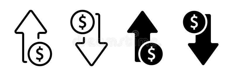 Money Increase, Decrease Arrow Icons. Financial Profit Graph Icon Set Stock Vector ...