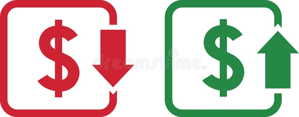 Money Increase and Decrease Icons. Low or High Total Cost Icon Stock ...