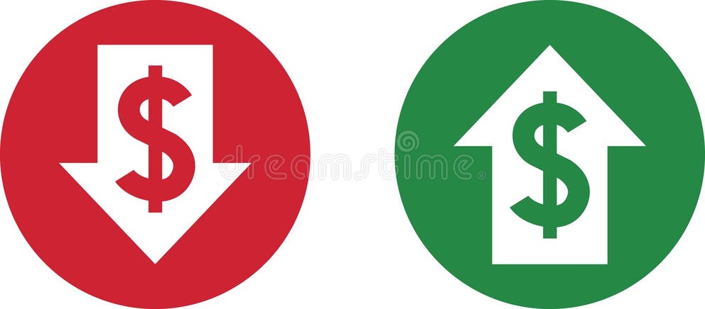 Money Increase and Decrease Icons. Low or High Total Cost Icon Stock ...