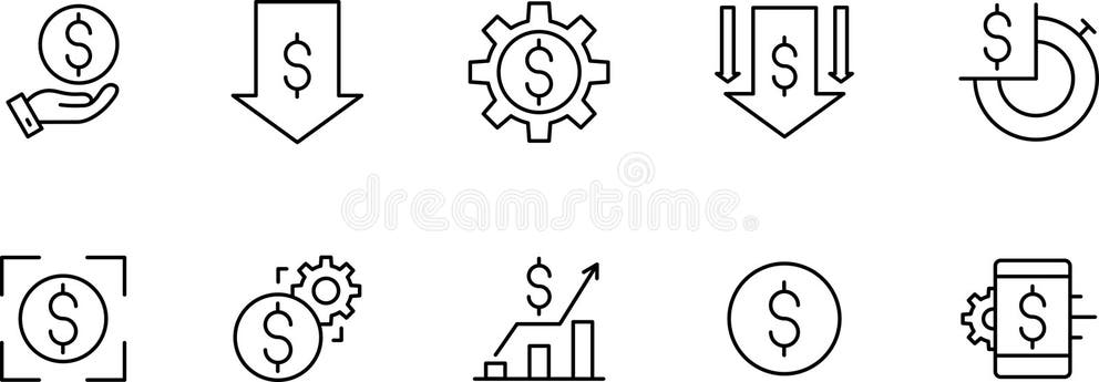 Money Increase and Decrease Icons. Low or High Total Cost Icon Stock ...