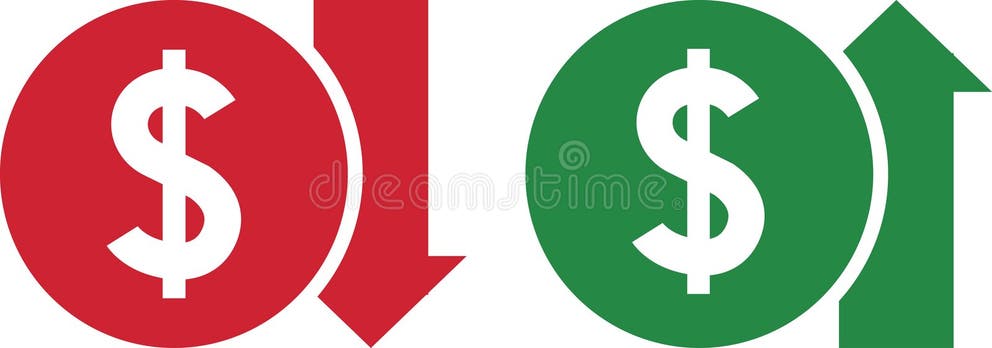 Money Increase and Decrease Icons. Low or High Total Cost Icon Stock ...