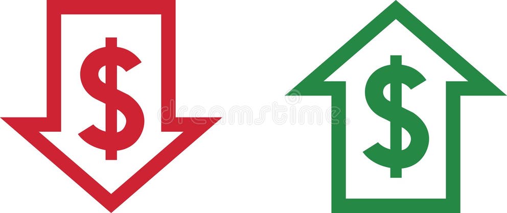 Money Increase and Decrease Icons. Low or High Total Cost Icon Stock ...
