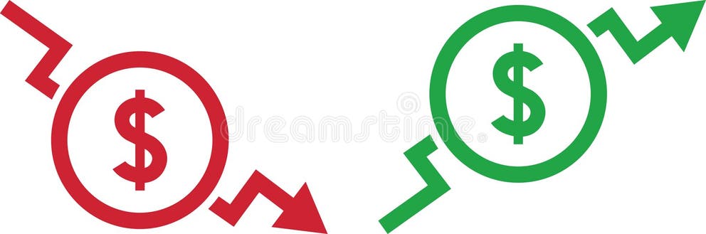 Money Increase and Decrease Icons. Low or High Total Cost Icon Stock ...