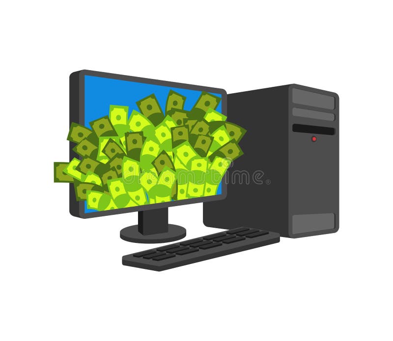 Money from Internet. Online Work on Computer Stock Vector ...