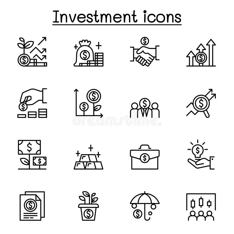 Money & Investment Icon Set in Thin Line Style Stock Vector ...