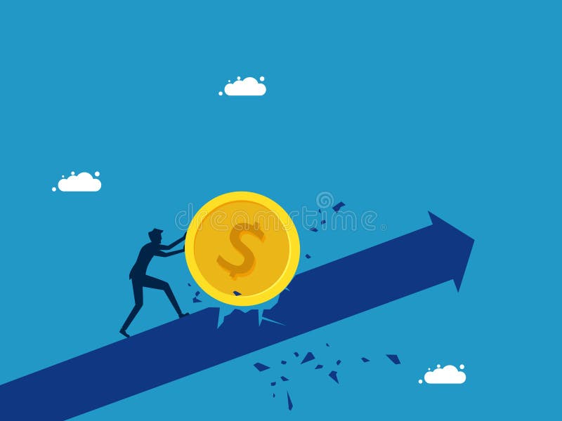 Money and Investment Problems. Man Pushing Stuck in Finances Stock ...