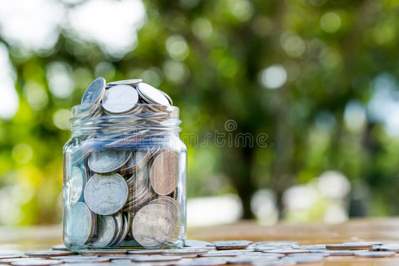 Jar Filled with Coins and Dollar Bills Stock Image - Image of bank ...