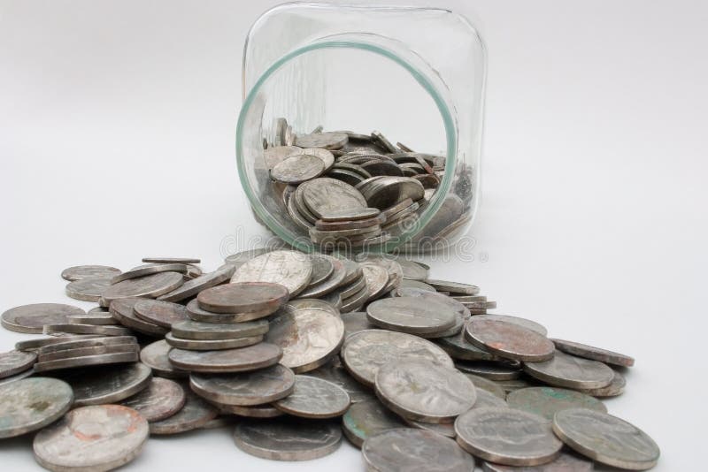 Money jar spill stock image. Image of quarters, money, filthy - 403431