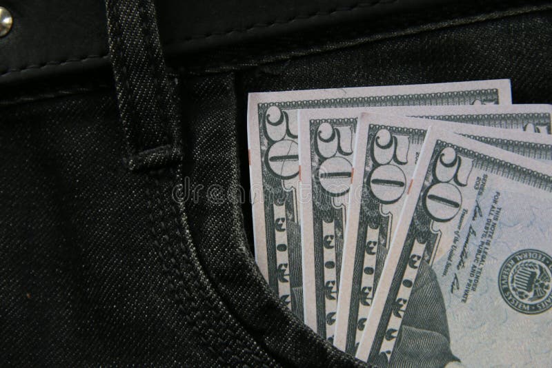 Money in Pocket. Dollar Bills in a Back Pocket of Jeans Stock Photo ...