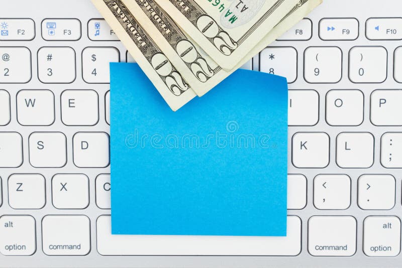 Money on a Keyboard with Blank Sticky Note Stock Image - Image of line ...