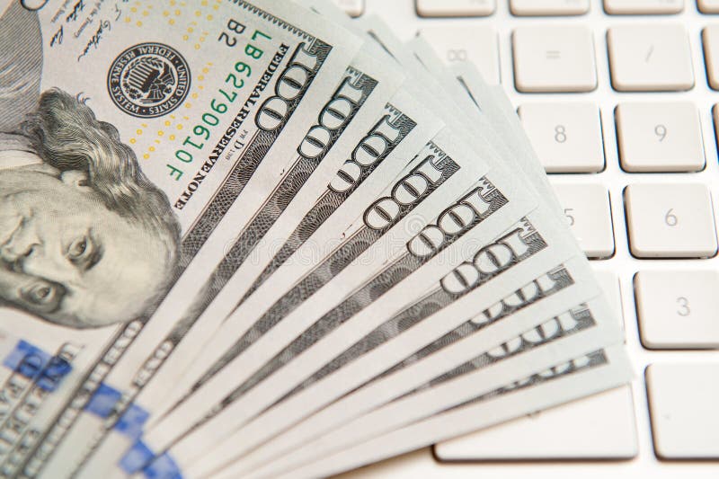 Money, Keyboard and Hand on Computer Mouse Stock Image - Image of ...