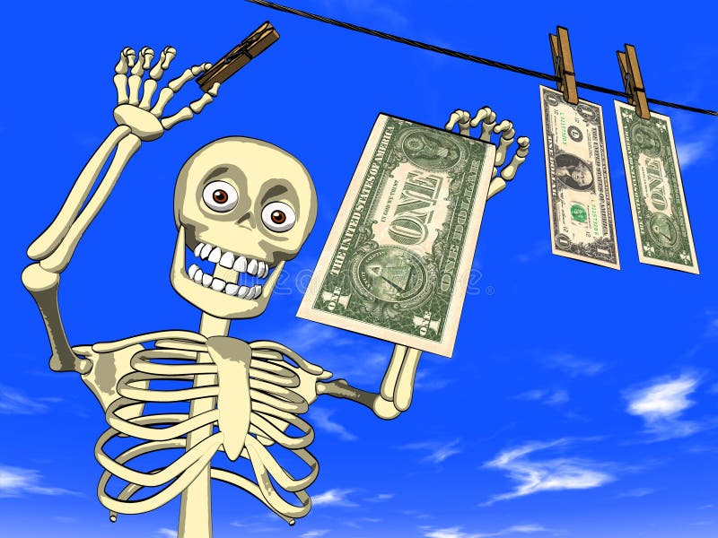 Money Laundering - Cartoon Of Skeleton With Dollar Picture. Image: 19573419