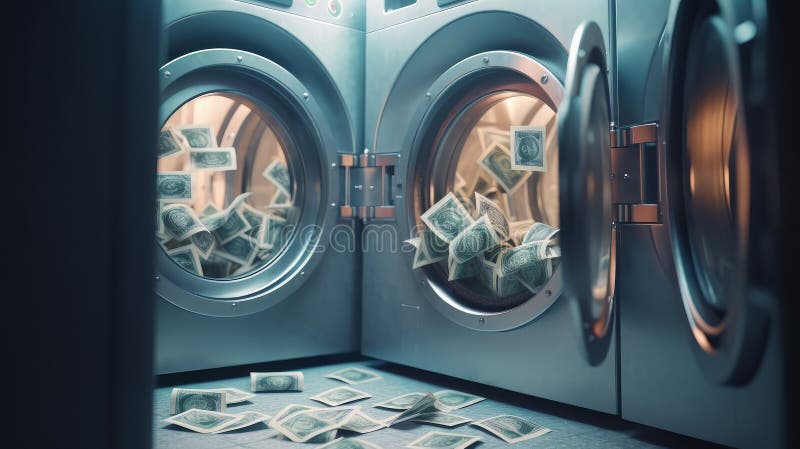 Money Laundering Concept with Dollars Inside Washing Machines in a ...