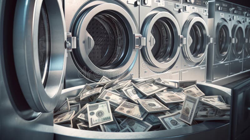 Money Laundering Concept with Dollars Inside Washing Machines in a ...