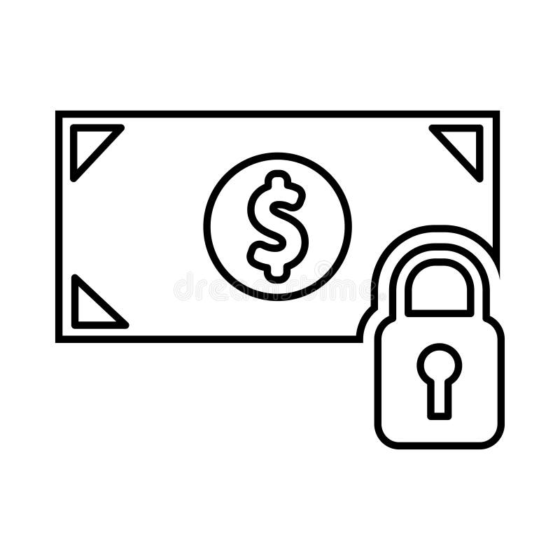 Money with Lock Icon in Line Style Stock Vector - Illustration of ...