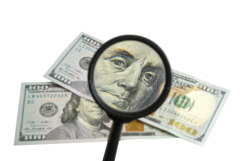 Money and magnifying glass stock photo. Image of lens - 54447604