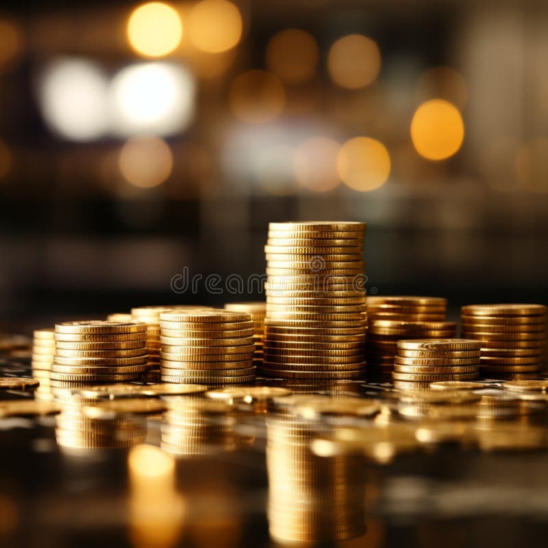 Money and Market Analysis Merge in a Gold Coin Stack Stock Illustration ...