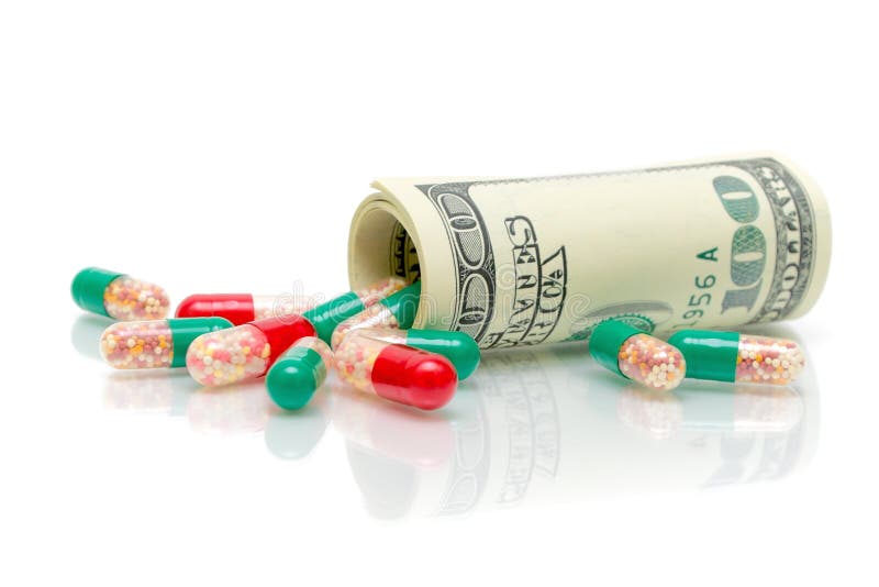 Money and Medical Drugs on a White Background Stock Photo - Image of ...
