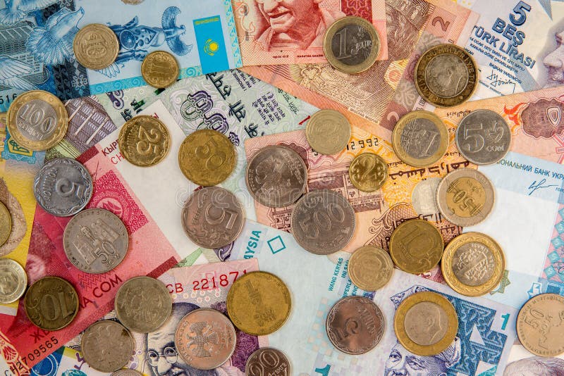 Money from Multiple Countries. Banknotes and Coins Top View Stock Image ...