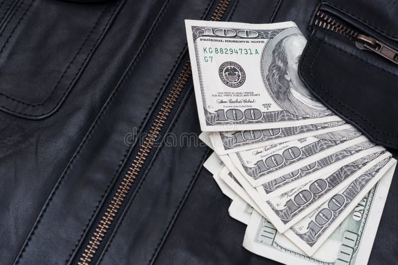 Money Near the Pocket Leather Jacket Stock Image - Image of money ...
