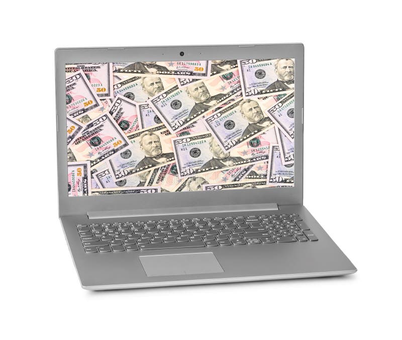 Money on notebook screen stock photo. Image of euro, internet - 46268078