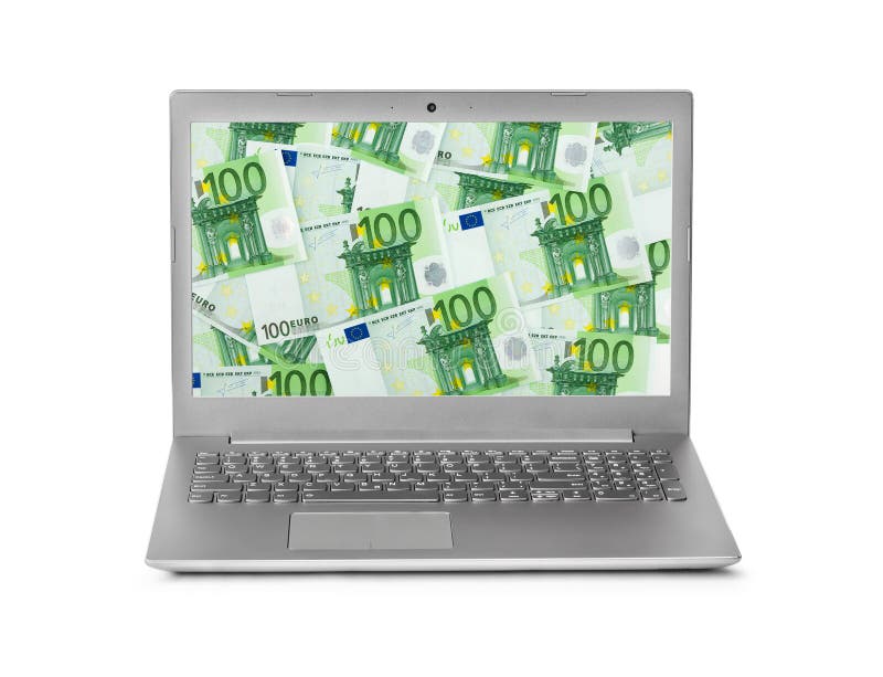 Money on notebook screen stock photo. Image of euro, internet - 46268078