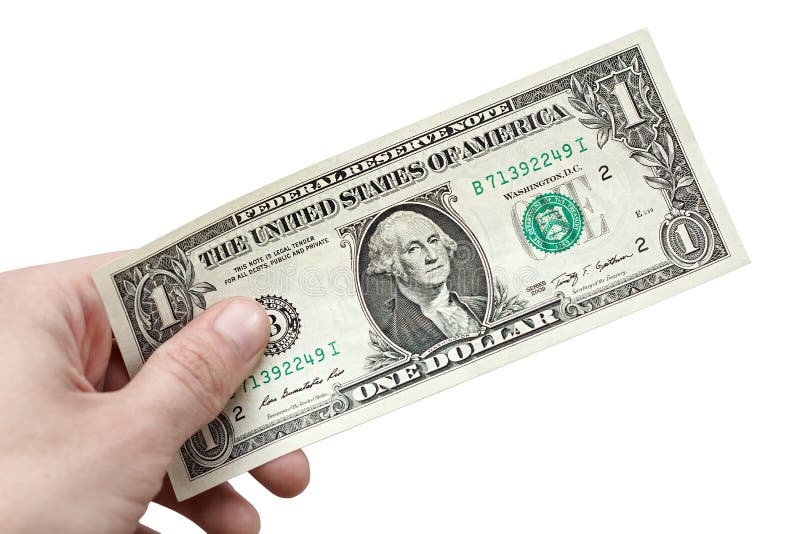 Money One Dollar in Hand in White Background Stock Image - Image of ...