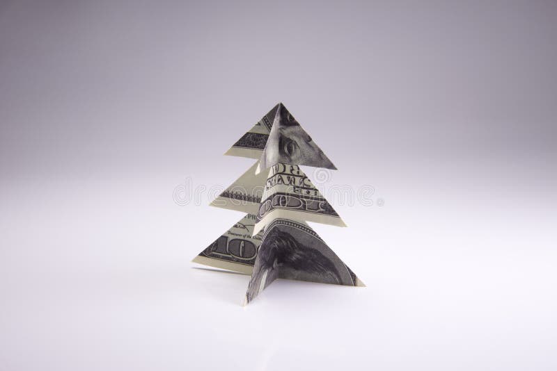 Money Origami Christmas Tree Stock Image - Image of financial, currency ...