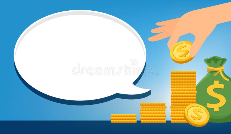 Money Pile in Hand and Speech Bubble Box for Copy Space, Pile Medal ...