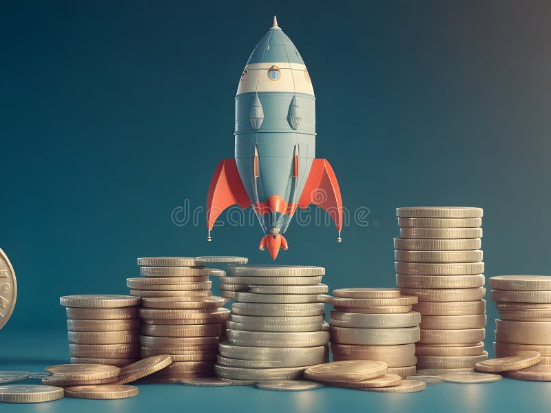 Money Piled Up and Rocket Taking Off Representing Business Success ...