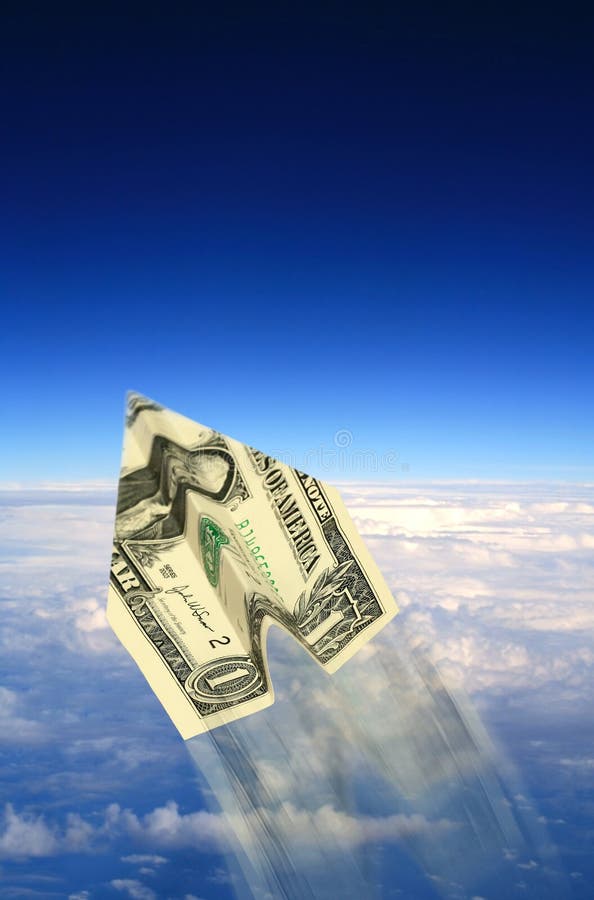 Money Plane on the Fingers Over Sky with Clouds Stock Photo - Image of ...