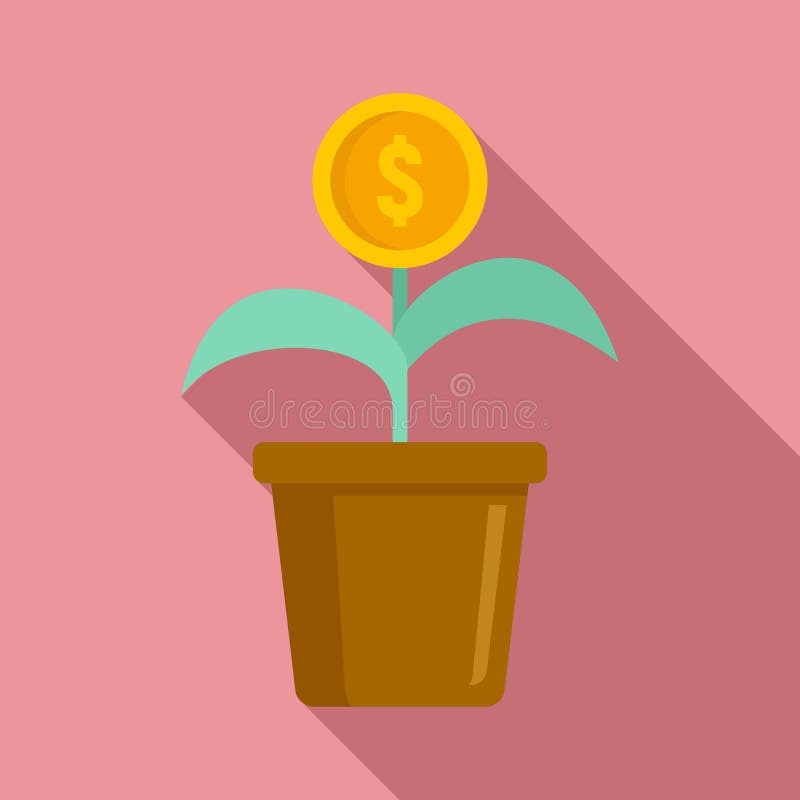 Money Plant Pot Icon, Flat Style Stock Vector - Illustration of growing ...