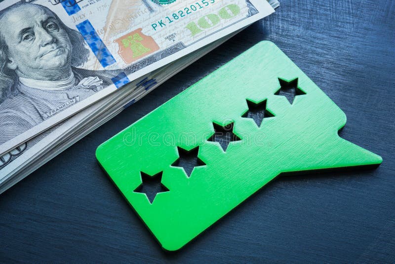 Money and Plate with Five Stars Rate. Performance Based Pay. Stock ...