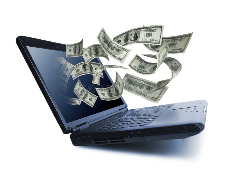 Money Pouring Out from a Notebook Computer Stock Image - Image of ...