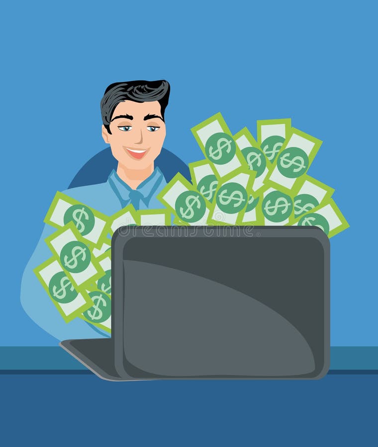 Money Pouring Out from a Notebook Computer Stock Vector - Illustration ...