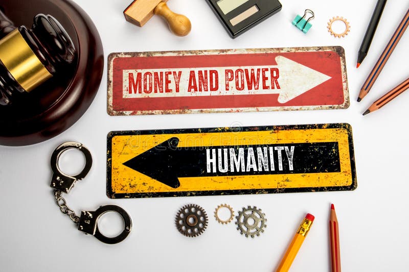 Money and Power, Humanity. Red and Yellow Directional Arrow with Text ...