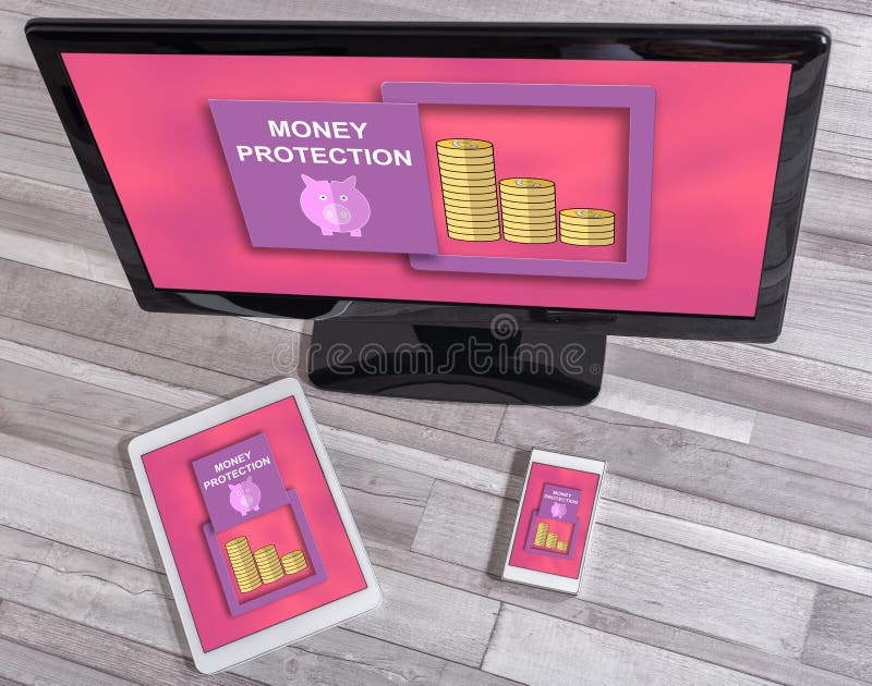 Money Protection Concept on Different Devices Stock Image - Image of ...