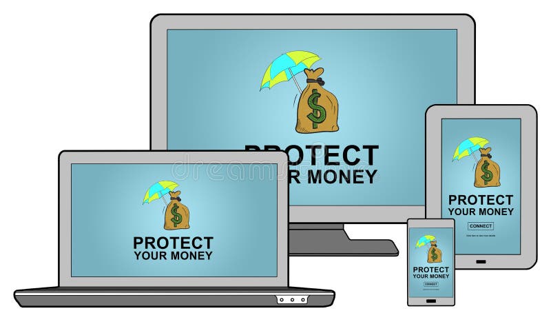Money Protection Concept on Different Devices Stock Illustration ...