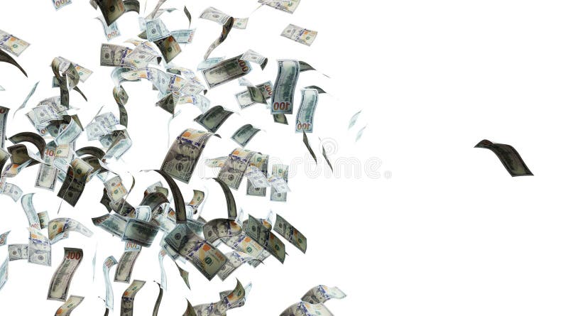 Money Rain, Dollar Banknotes Fly. Isolated on White Background Stock ...