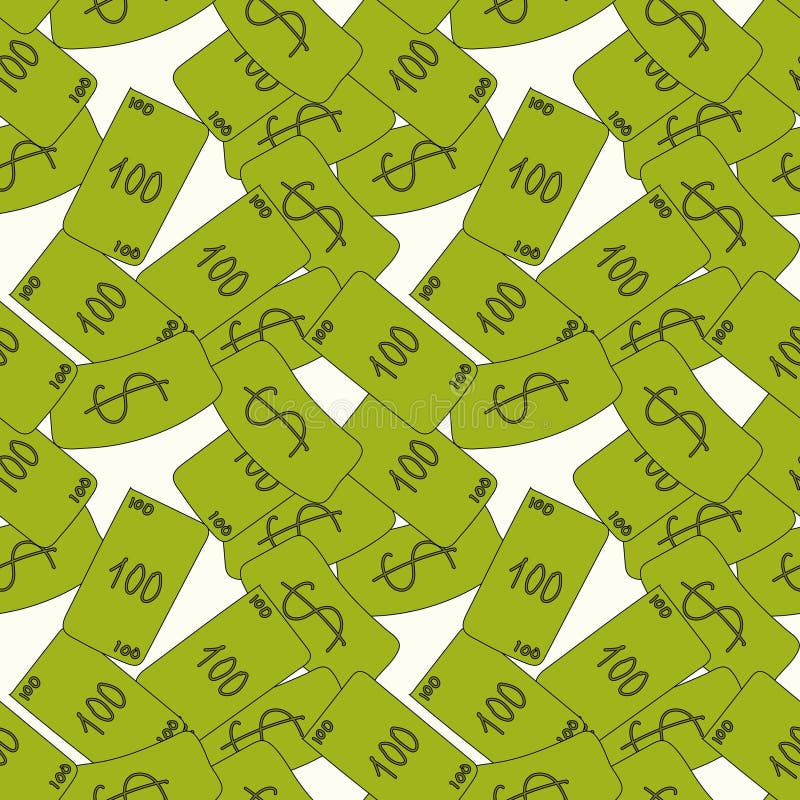 Money Rain Flat Cartoon Seamless Pattern. Green Paper Notes Stock ...